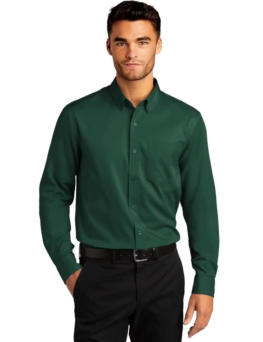 HUUTOE Dark Green Mens Beach Dress Shirts Button Down Long Sleeve Formal Dress Shirts for Men 3XL 2024 Saint Patricks Day Shirts Men