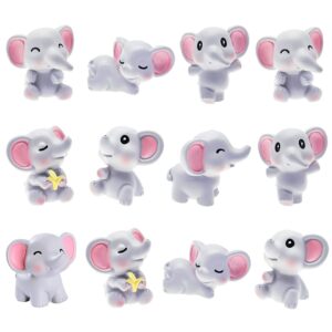 maomia 12 pcs lovely elephant figure animal toys set cake topper, micro landscape decor fairy garden miniature elephant figurines collection playset for christmas birthday gift desk decorations