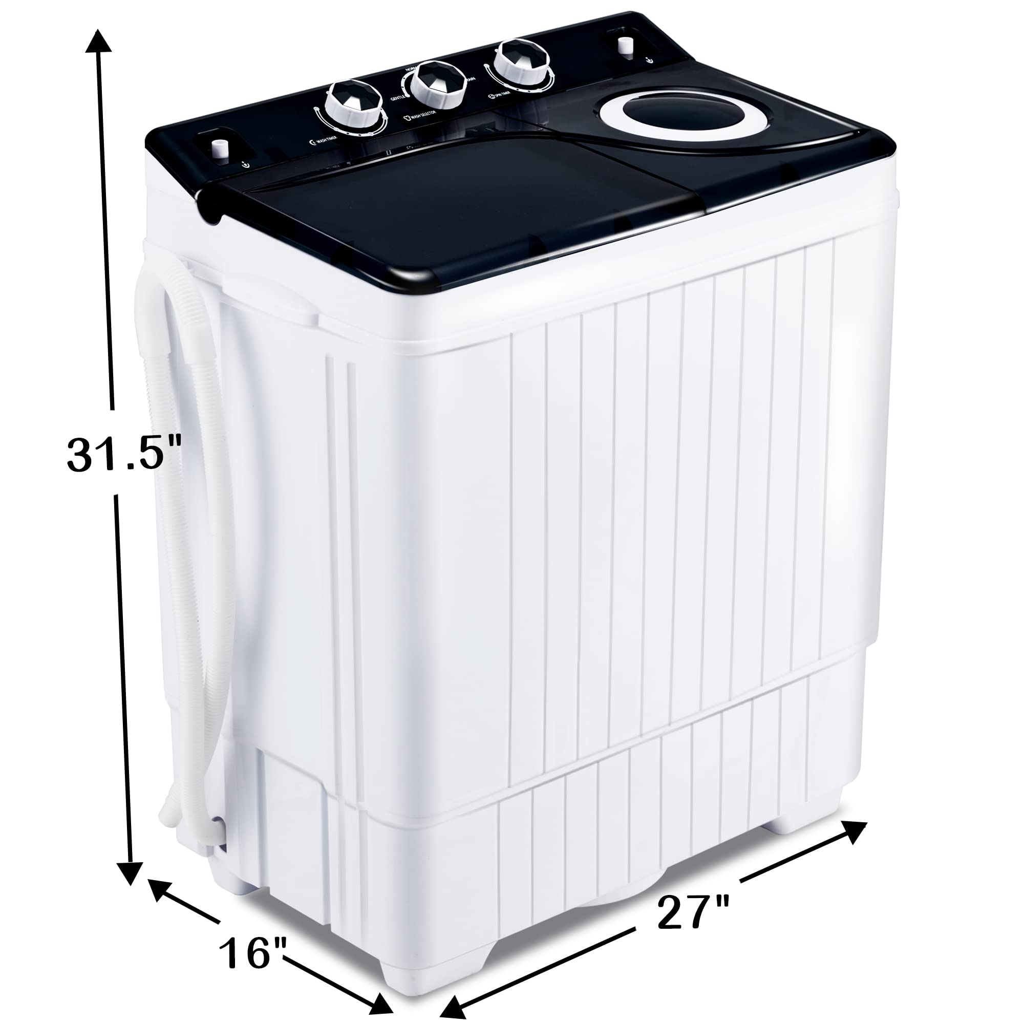 Portable Washing machine 26Lbs Capacity Washer and Dryer Combo Compact Twin Tub Laundry Washer(18Lbs) & Spinner(8Lbs) with Built-in Gravity Drain for Apartment,Dorms,RV Camping, BLACK