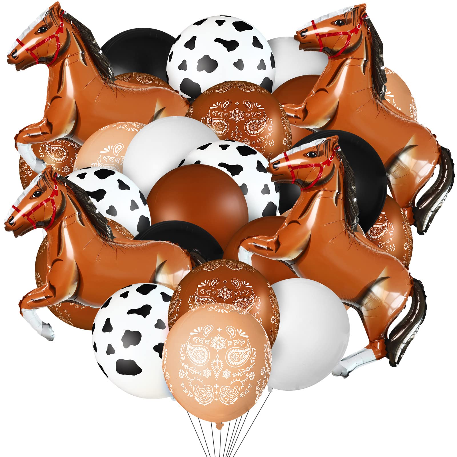 Hungdao Western Horse Balloons Set, 52 Pcs Cowboy Party Decorations Bandana Latex Balloons for Baby Shower Birthday Arch Garland, Black Brown Series