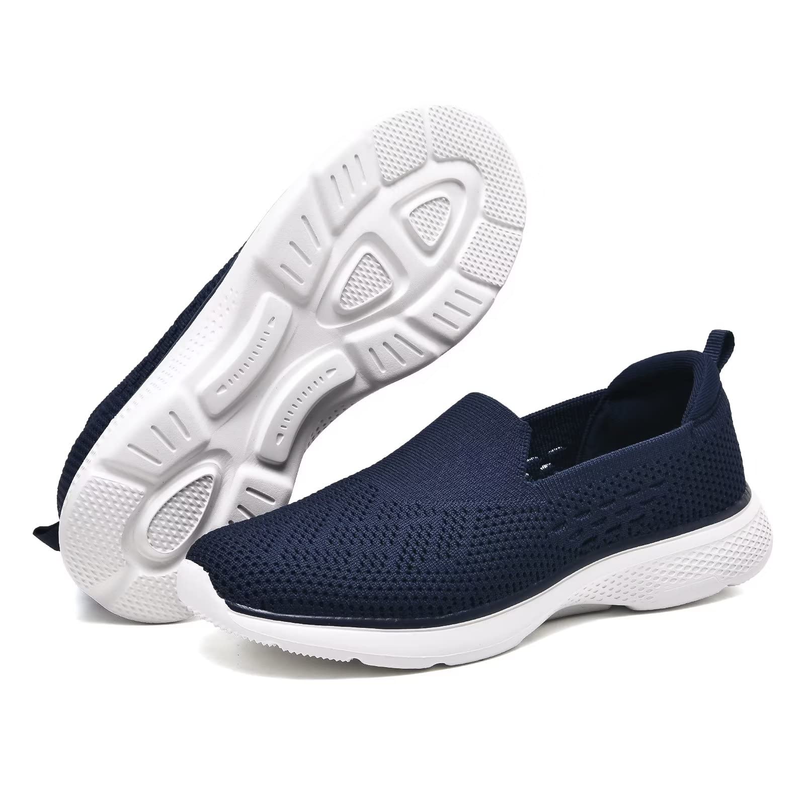 Puxowe Women's Slip-On Comfortable Driving Shoes Lightweight Tennis Sneakers Casual Walking Shoes Navy Size 8.5 US