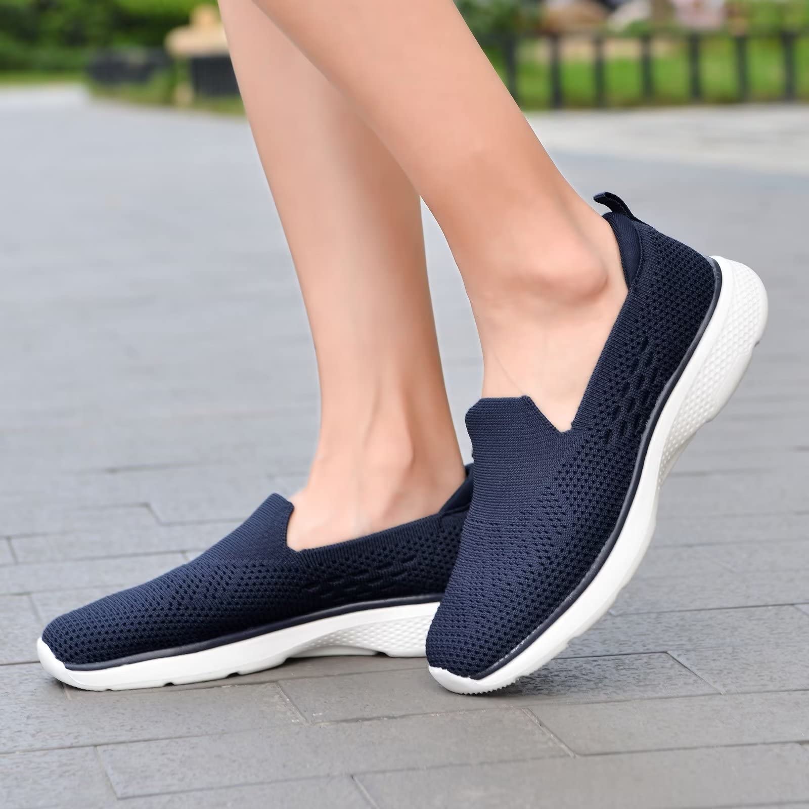 Puxowe Women's Slip-On Comfortable Driving Shoes Lightweight Tennis Sneakers Casual Walking Shoes Navy Size 8.5 US