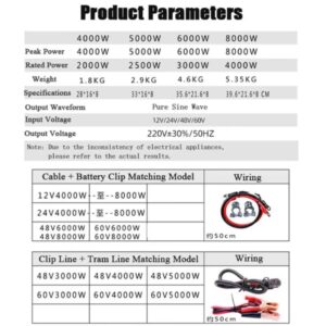 4000W DC 12V/ 24V/ 48V /60V Pure Sine Wave Inverter Charger Split Phase AC Input AC Output 120V / 240V Low Frequency Solar Power Inverter Converter with LCD,4000W-12v-220v