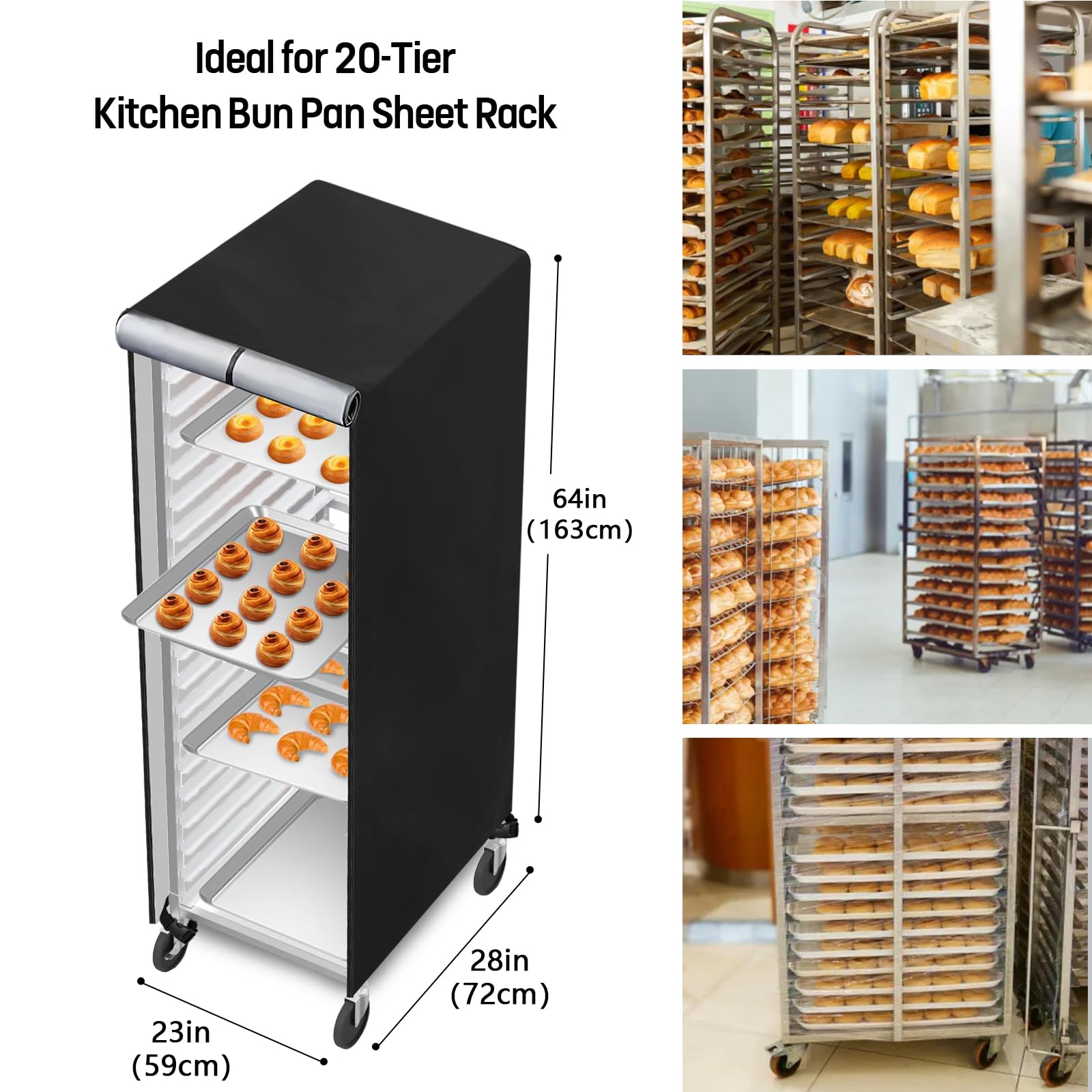 POMER Bread Rack Cover, High Density Waterproof and Dustproof Pan Rack Cover, Bakery Single Rack Covers for 20-Tier Kitchen Bun Pan Sheet Rack - 23" L x 28" W x 64" H