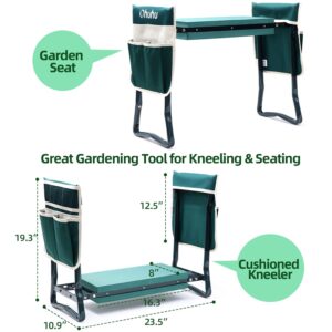 Ohuhu Garden Kneeler and Seat with Green Kneeling Pad, Upgraded Gardening Stool with Thicker and Wider EVA Foam Kneeling Pad Combo with 17x11x1.5 Inch Knee Mat