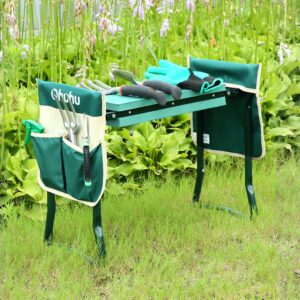 Ohuhu Garden Kneeler and Seat with Green Kneeling Pad, Upgraded Gardening Stool with Thicker and Wider EVA Foam Kneeling Pad Combo with 17x11x1.5 Inch Knee Mat