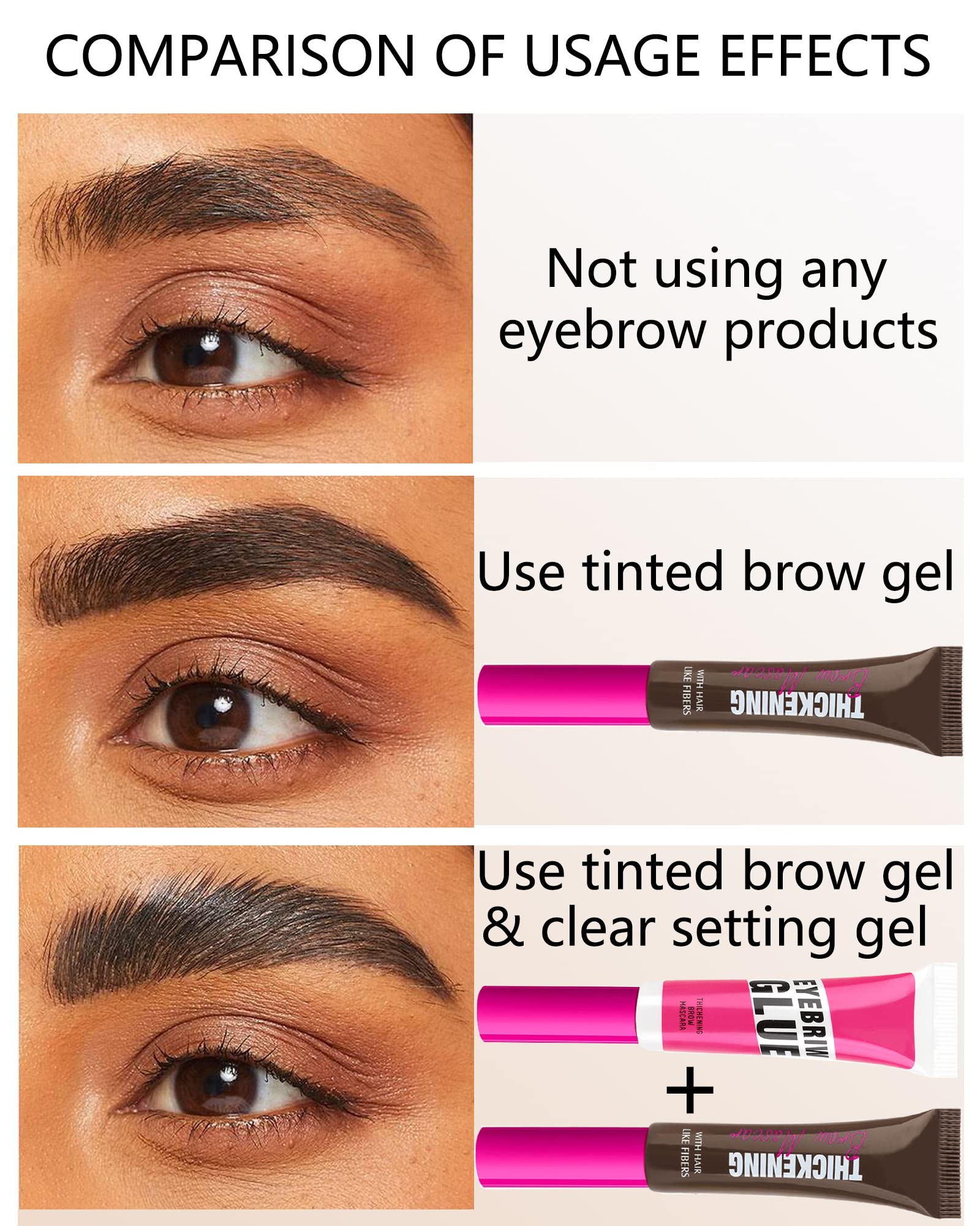 Brow Gel Kit-Espresso Thickening Tinted Eyebrow Mascara Gel & Clear Setting Brow Glue, Brow Lift Fast Sculpt, Long Lasting Eye Makeup for Women, Light Medium Dark Brown With Brow Tool-Set 07