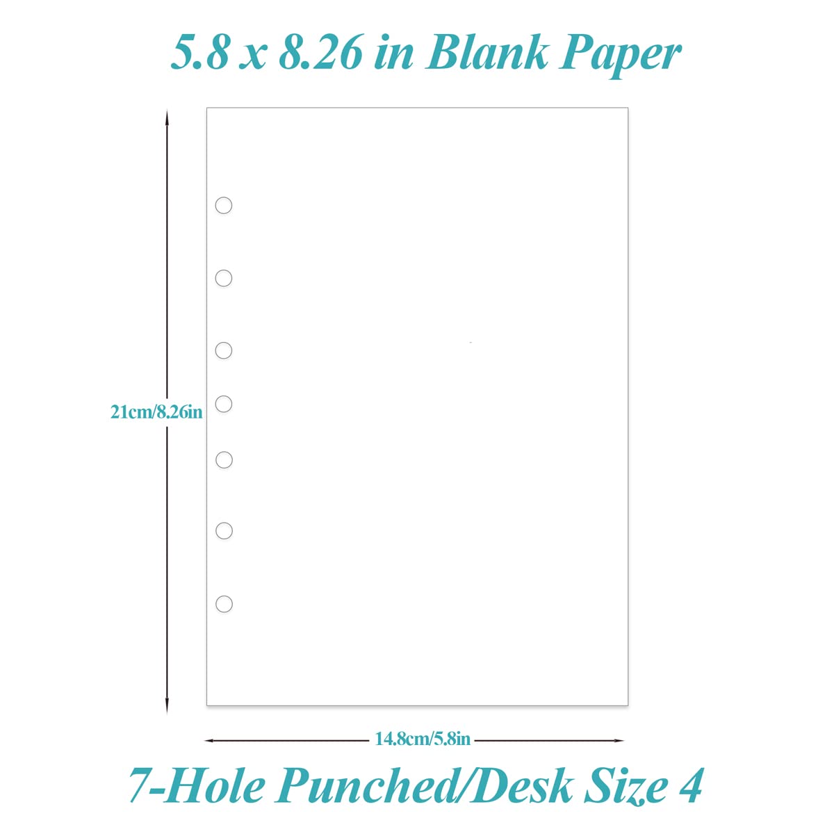 Mini Binder Blank Filler Paper for 3 or 7 Ring Binders - 100 Sheets/200 Pages Loose Leaf Paper Blank Refills, Desk Size 4, 100gsm Blank Paper, 5.8" x 8.5"