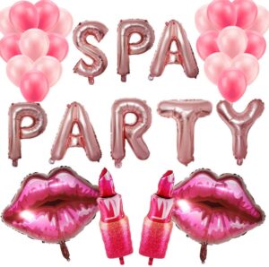 32 pcs spa party decorations balloons spa theme birthday party supplies lipstick cosmetics balloons for girls spa day makeup party (pink)