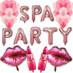 32 Pcs Spa Party Decorations Balloons Spa Theme Birthday Party Supplies Lipstick Cosmetics Balloons for Girls Spa Day Makeup Party (pink)