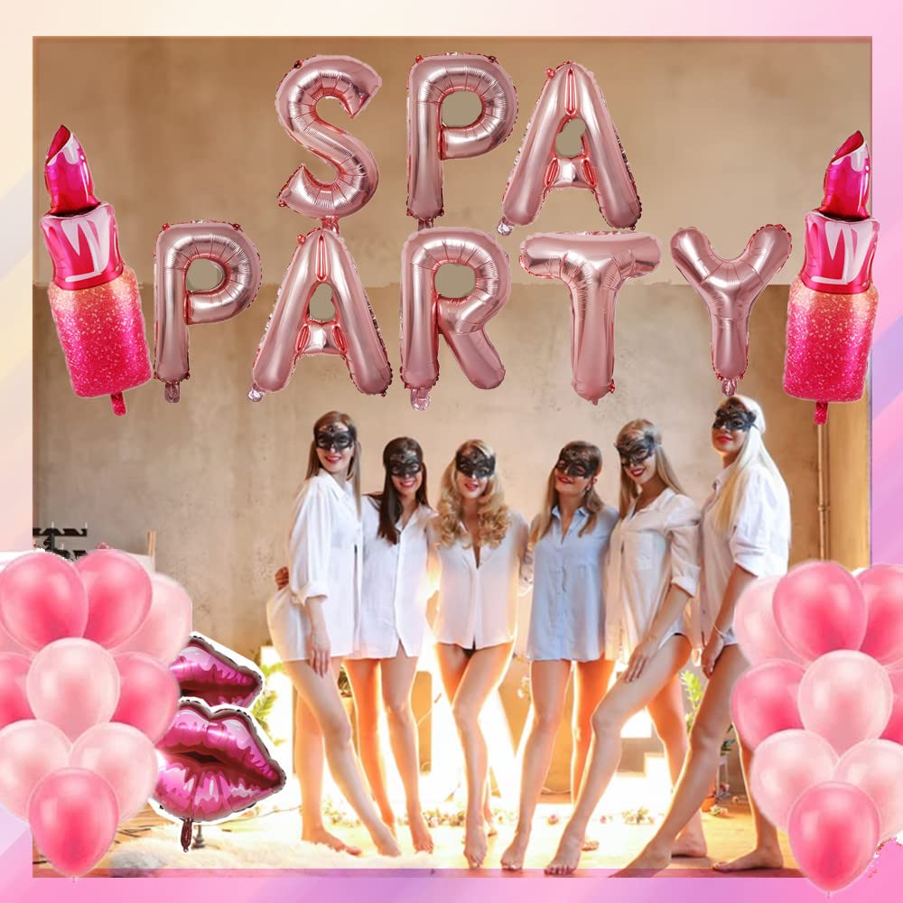 32 Pcs Spa Party Decorations Balloons Spa Theme Birthday Party Supplies Lipstick Cosmetics Balloons for Girls Spa Day Makeup Party (pink)