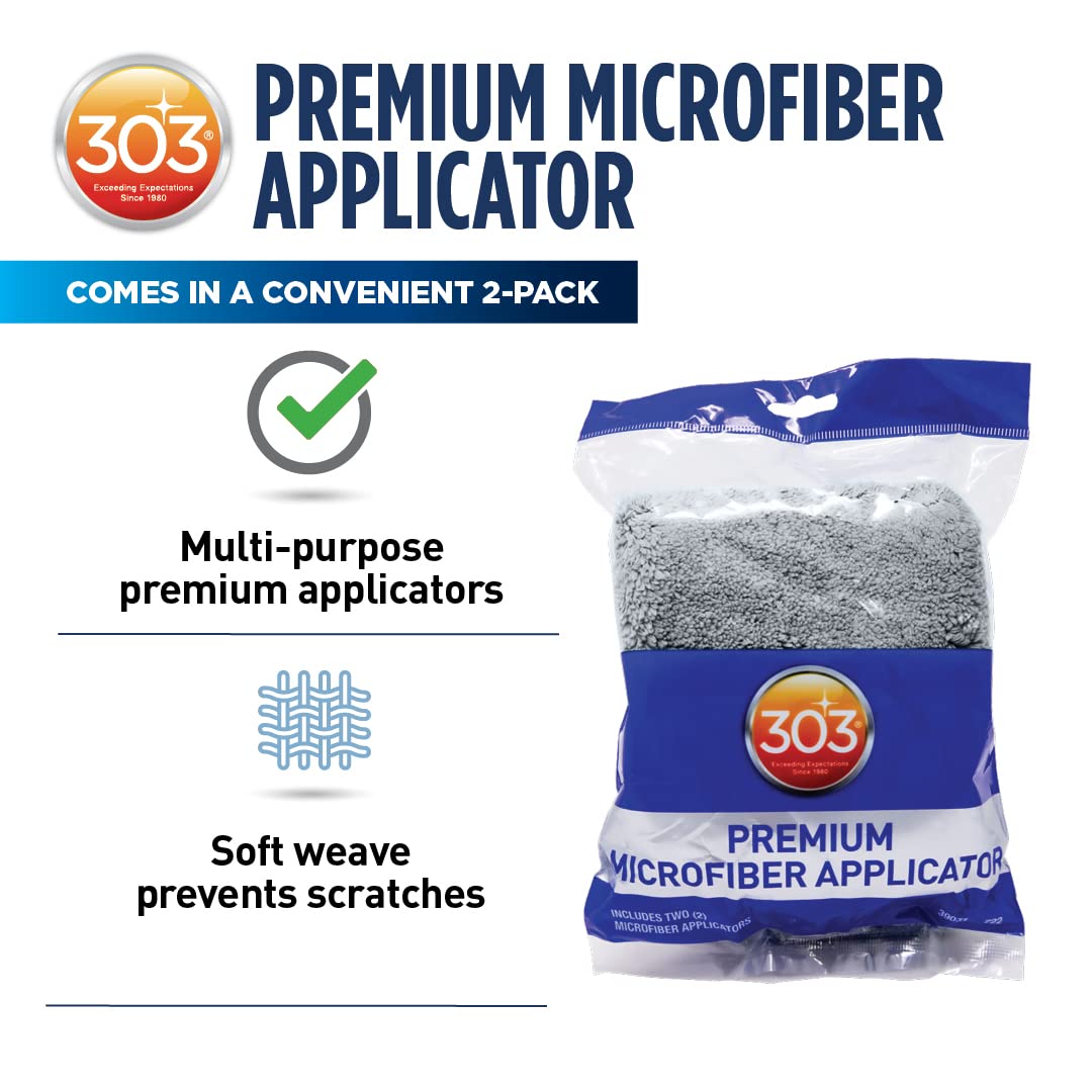 303 Products Premium Microfiber Applicator (2 Count) - Car Detailing Applicator Pads - Gentle Scratch-Free Microfiber - Machine Washable and Re-Usable - Foam Pad Interior - (39031)