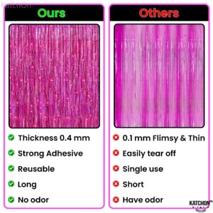 KatchOn, Iridescent Hot Pink Backdrop Curtain - Large 3.2x8 Feet, Pack of 2 | Pink Backdrop Fringe Curtain for Pink Birthday Decorations | Hot Pink Foil Fringe Curtain for Pink Party Decorations