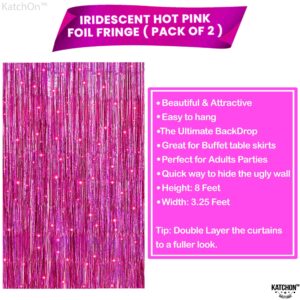 KatchOn, Iridescent Hot Pink Backdrop Curtain - Large 3.2x8 Feet, Pack of 2 | Pink Backdrop Fringe Curtain for Pink Birthday Decorations | Hot Pink Foil Fringe Curtain for Pink Party Decorations