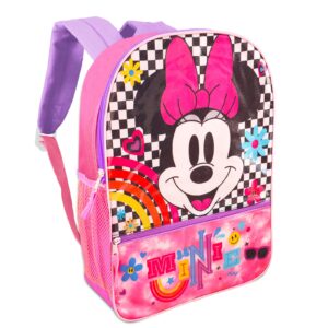 Minnie Mouse Backpack for Girls 4-6 Set - Bundle with 16” Disney Minnie Mouse Backpack, Water Bottle, Stickers, More | Disney Minnie Mouse School Backpack