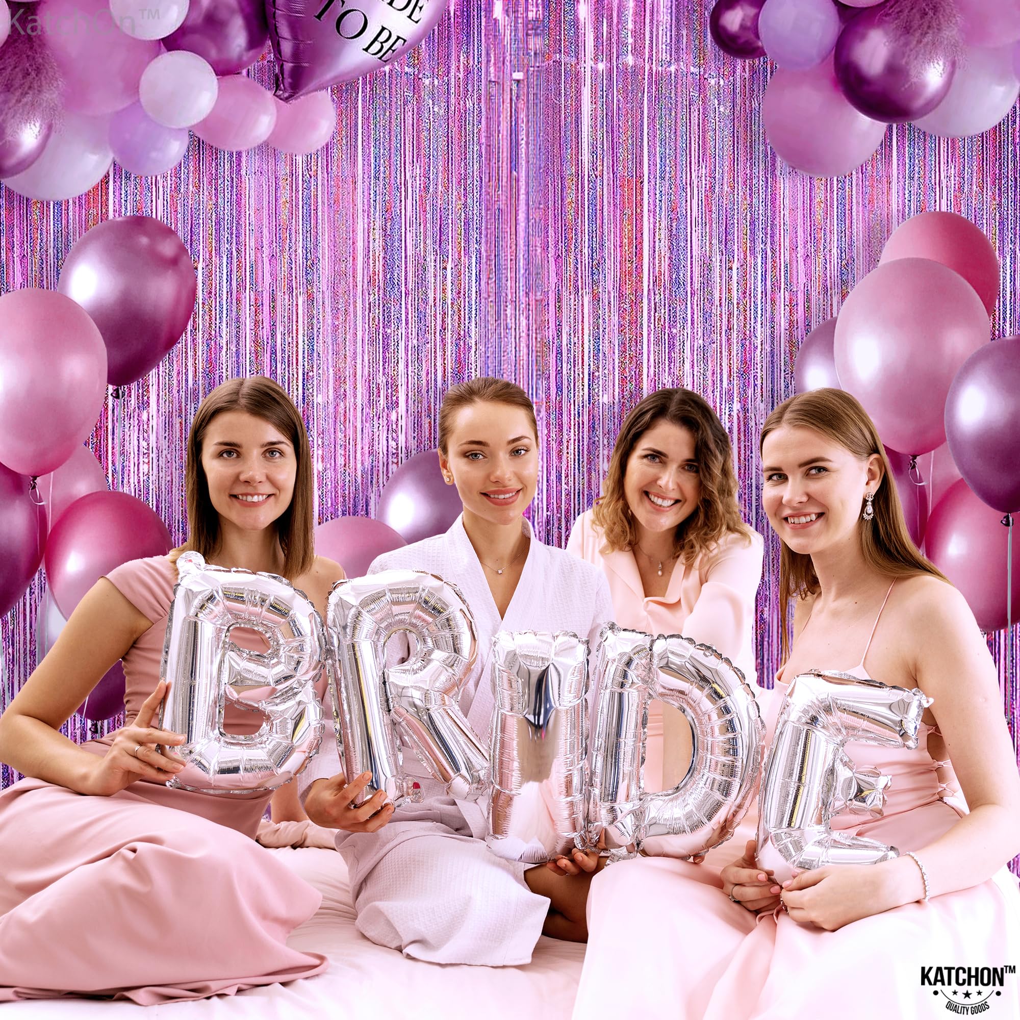 KatchOn Iridescent Pink Backdrop Curtain - XtraLarge 3.2x8 Feet, Pack of 2 | Pink Streamers for Pink Party Decorations | Pink Fringe Backdrop for Pink Birthday Decorations | Pink Fringe Photo Backdrop