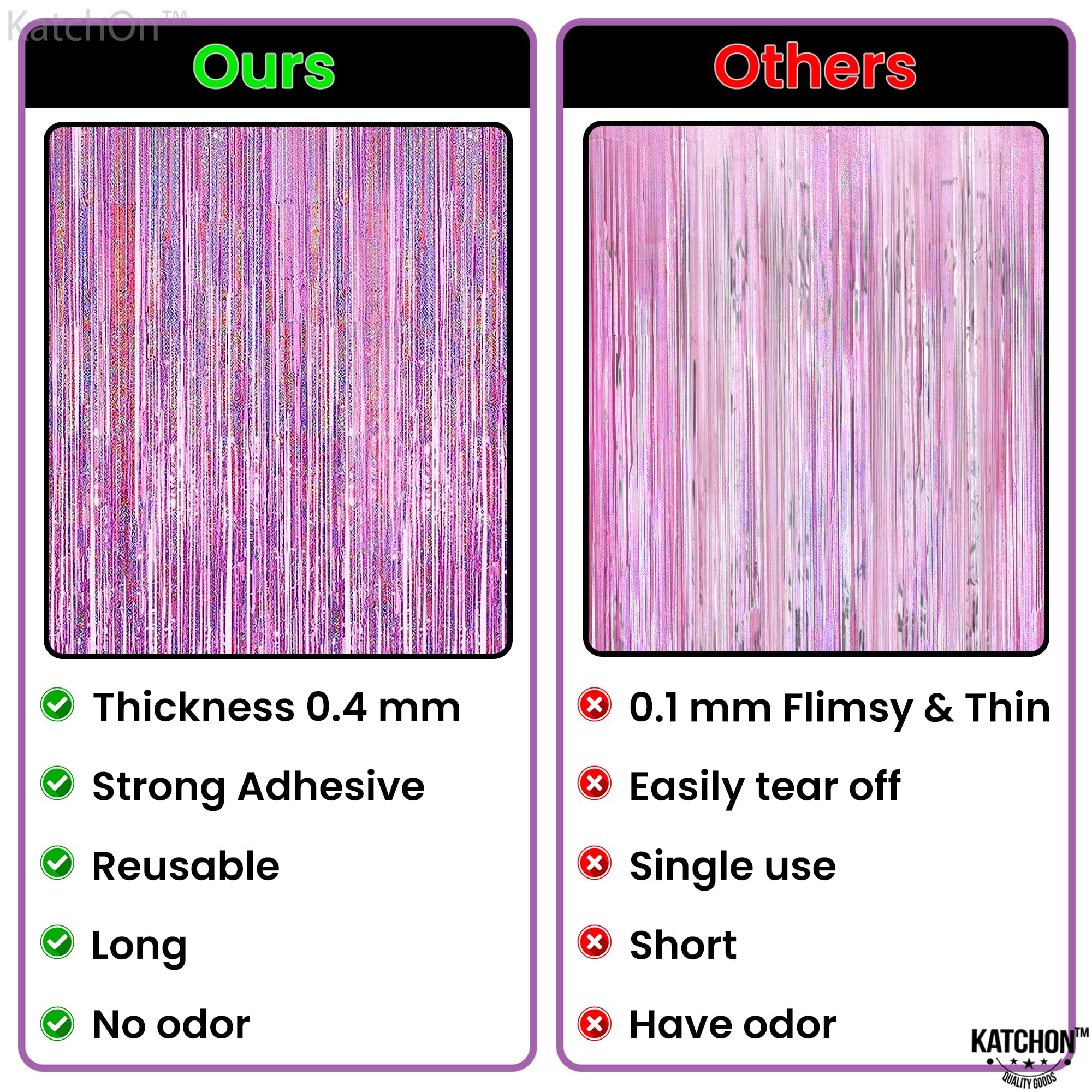 KatchOn Iridescent Pink Backdrop Curtain - XtraLarge 3.2x8 Feet, Pack of 2 | Pink Streamers for Pink Party Decorations | Pink Fringe Backdrop for Pink Birthday Decorations | Pink Fringe Photo Backdrop