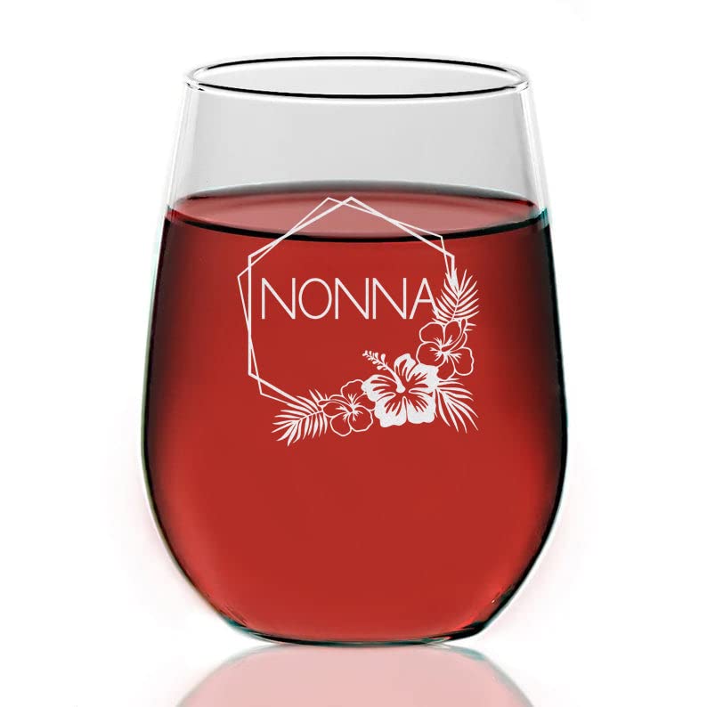 DiandDesignGift Nonna Wreath Wine Glasses - Nonna Wine Glass Floral Laser Engraved - Stemless Wine Glass - Nonna Wine Glass - Mother's Day - Nonna Gift - Birthday Gifts For Nonna