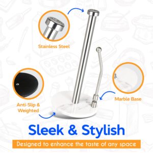 Skyway Goods - Stainless Steel Paper Towel Holder, Paper Towel Stand with Weighted Anti-Slip Base, Sleek Kitchen Countertop Paper Towel Holder, Space-Saving Paper Towel Holder, Light Marble Base