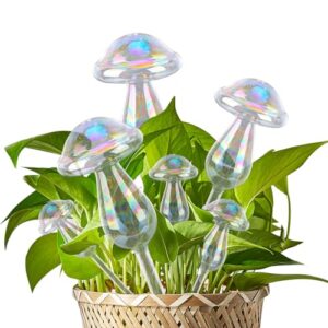 himomo 6 pcs iridescent plant watering globes, colorful glass self watering globes iridescent pearl plant watering bulbs color clear glass plant watering devices for indoor outdoor garden(mushroom)