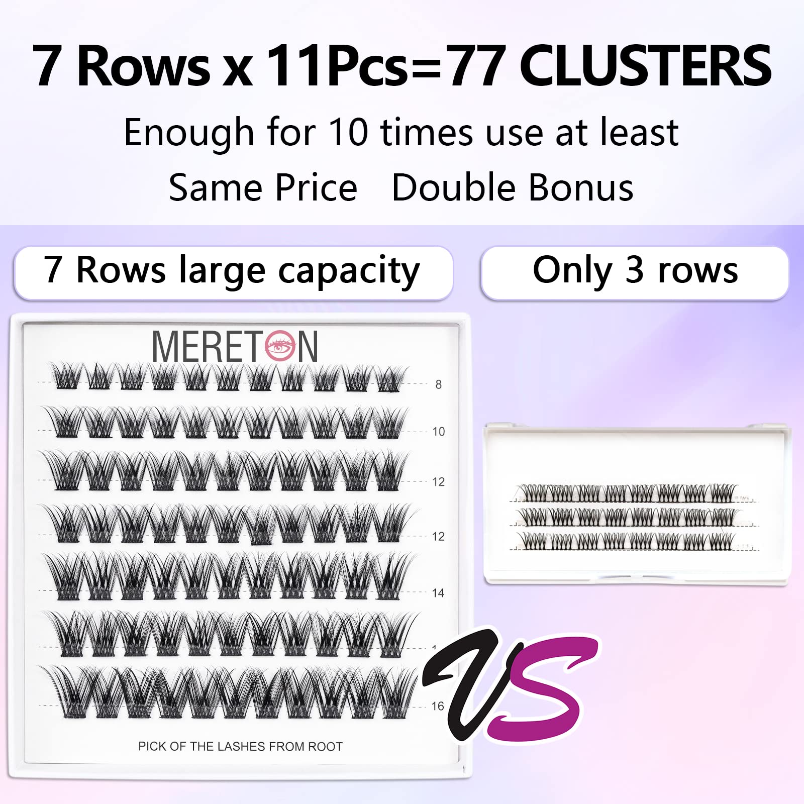 Lash Clusters C D Curl Individual Cluster Lashes 77pcs Cluster Eyelash Extensions Mix Length DIY Lash Extensions Natural Wispy Eyelash Clusters by MERETON (Mix 8-16mm C Curl, Natural, Angle)