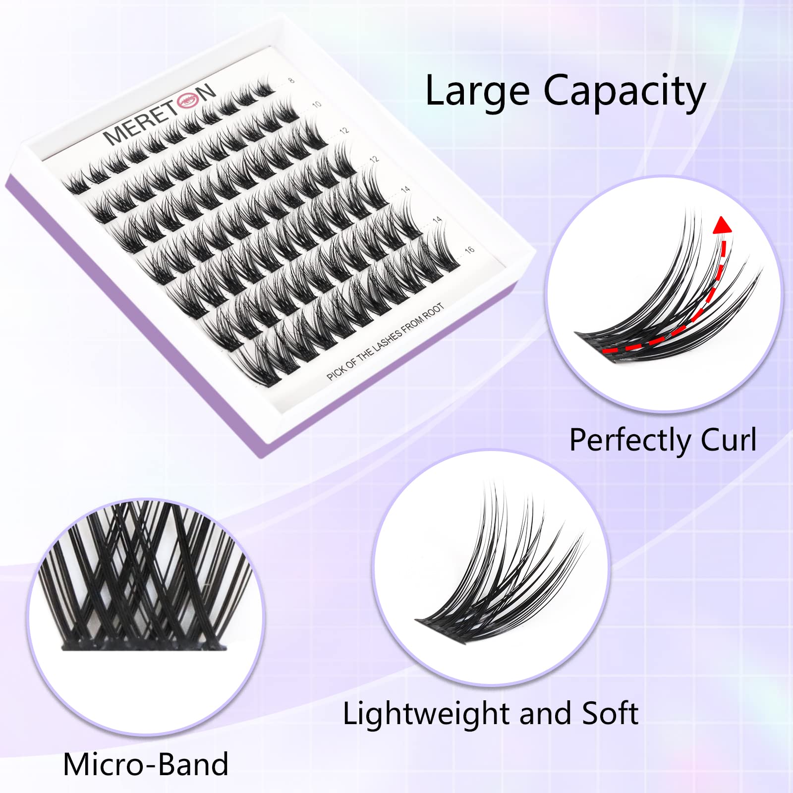 Lash Clusters C D Curl Individual Cluster Lashes 77pcs Cluster Eyelash Extensions Mix Length DIY Lash Extensions Natural Wispy Eyelash Clusters by MERETON (Mix 8-16mm C Curl, Natural, Angle)