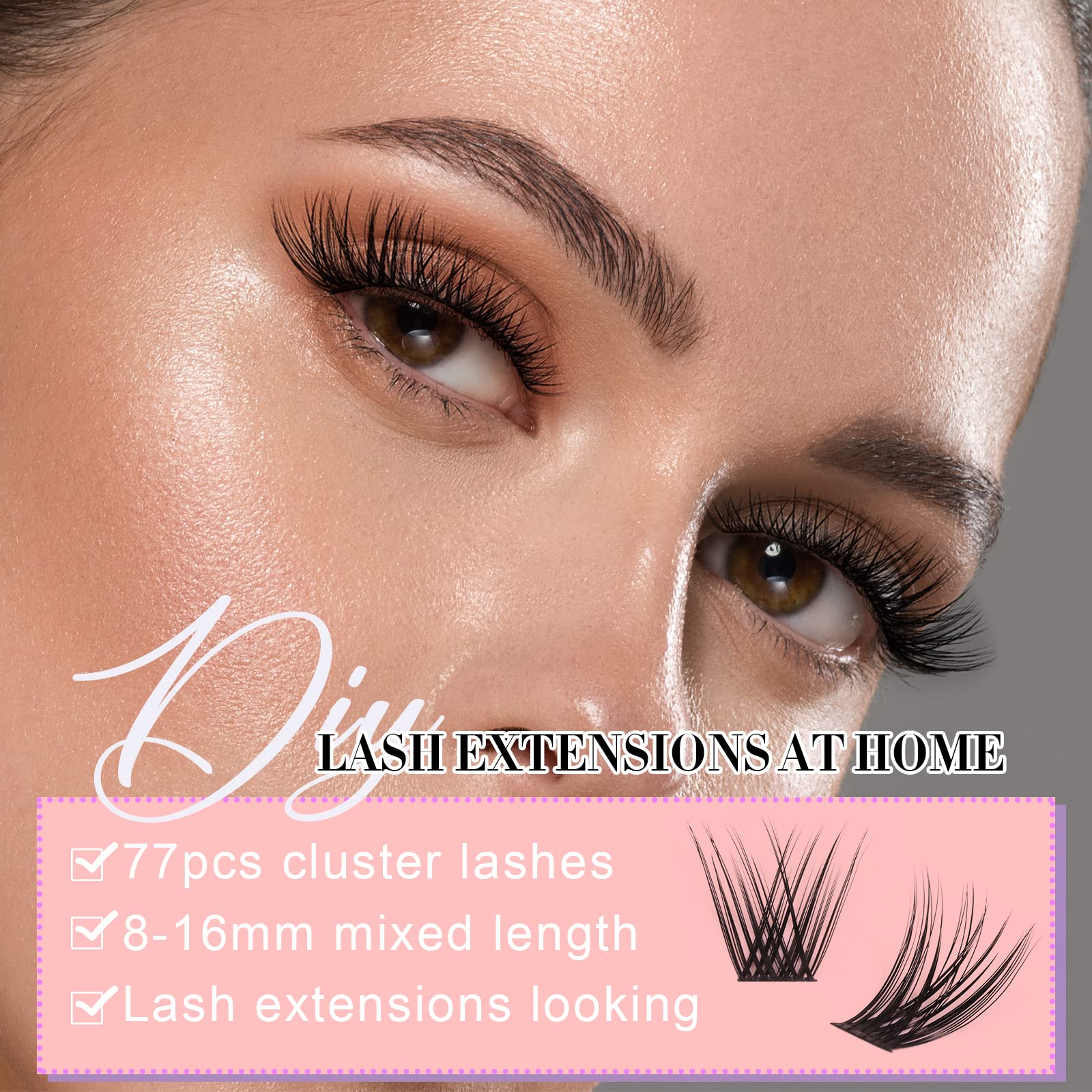 Lash Clusters C D Curl Individual Cluster Lashes 77pcs Cluster Eyelash Extensions Mix Length DIY Lash Extensions Natural Wispy Eyelash Clusters by MERETON (Mix 8-16mm C Curl, Natural, Angle)