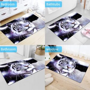 OHTMTHO 17"x24" Bathroom Rugs Non Slip Washable Bath Mat Small Door Floor Mat Printed with Bengal White Tiger