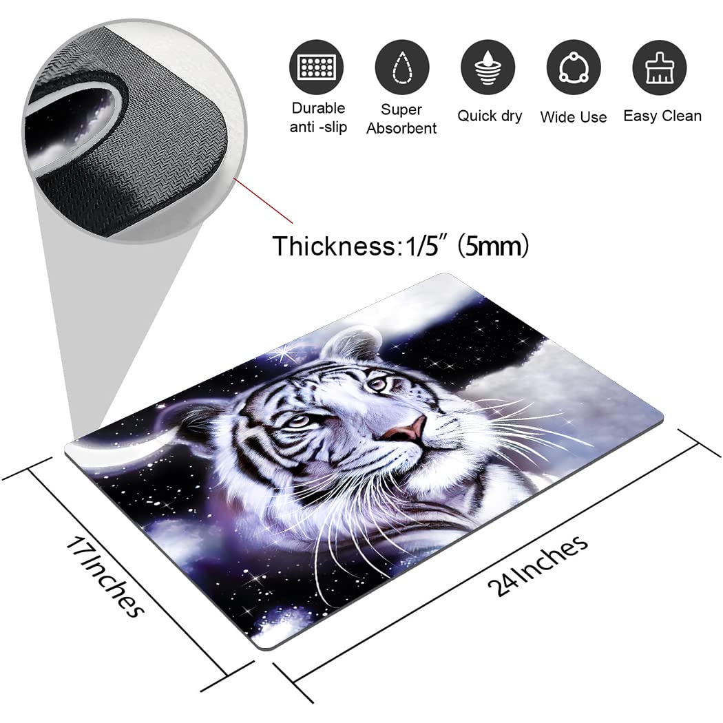 OHTMTHO 17"x24" Bathroom Rugs Non Slip Washable Bath Mat Small Door Floor Mat Printed with Bengal White Tiger