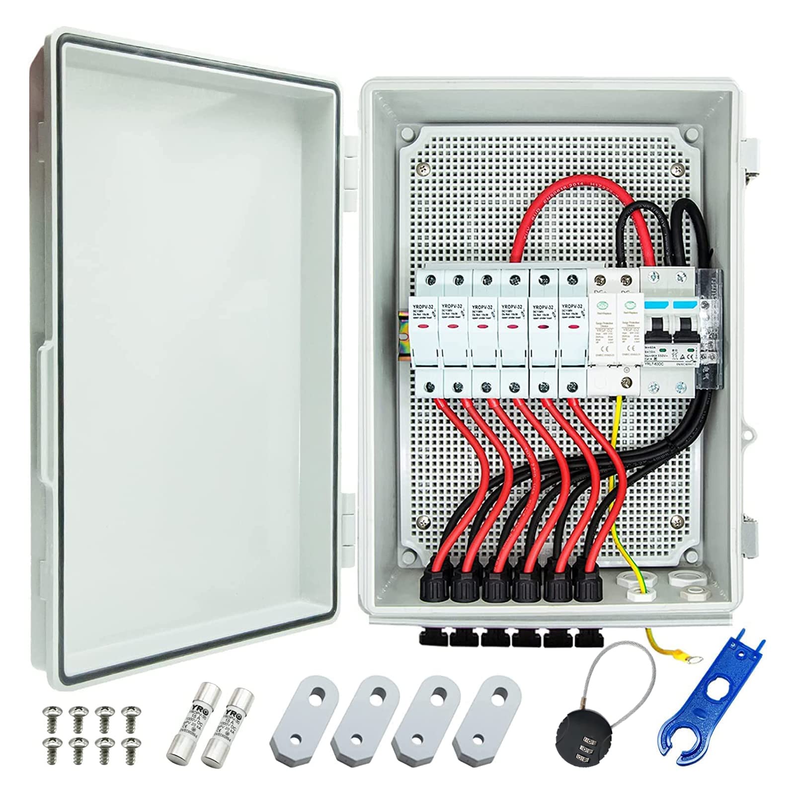 DEEKOOL Upgraded 6 String Solar Combiner Box, PV Combiner Box with 63A Air Circuit Breaker, and IP65 Waterproof for Solar Panel System