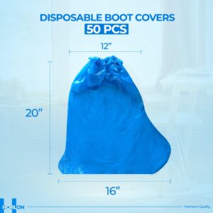 Large Thicker Boot And Shoe Covers Disposable Non-Slip 50 Pack (25 Pairs) Waterproof Durable Reusable Rain, Outdoor Indoors Overshoes, Fit Up To Men's 13, Blue, 20 Tall, Horlon