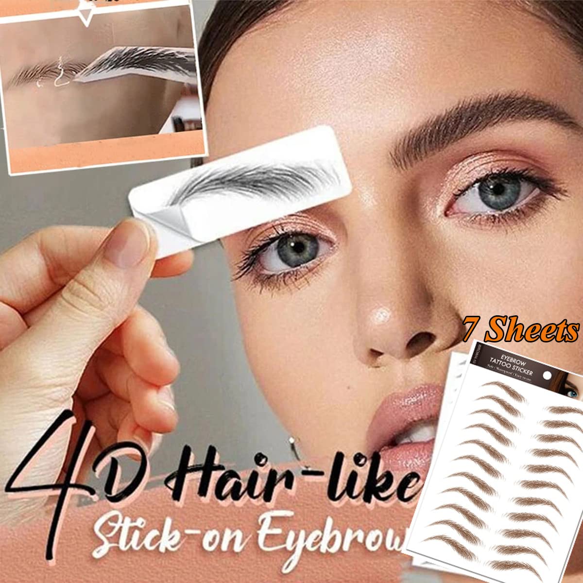 7Sheets Eyebrow Tattoo Stickers 4D Hair-like Waterproof Natural Fake Eyebrow Stickers,Long Lasting Eyebrow Grooming Shaping Perfect for Women and Girls (Brown)