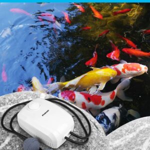 FUMAK Pond Aeration Kit – Koi Pond Aerator Pond Air Pump Kit for Pond up to 2000 Gallons Pond Deicer All-in-One Pond Aeration System with Double Outlets Check Valves Airline Tubing Air Stones