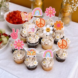 36 PCS Hippie Party Cupcake Toppers Peace Sign Hand Butterfly Two Groovy Cupcake Picks Dasiy Flower Bus 60s Retro Boho Cake Decorations for Hippie Two Groovy Carnival Theme 2nd Birthday Party Supplies