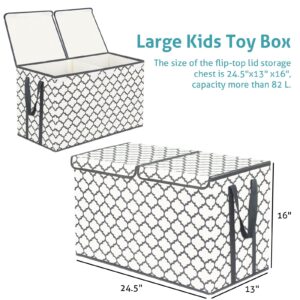 homyfort Toy Chest Box for Boys,Girls, Kids with Divider, Large Collapsible Storage Bins Container with Flip-Top Lid for Nursery, Playroom, Closet, Home Organization, 24.5"x13" x16" (Grey and Beige)