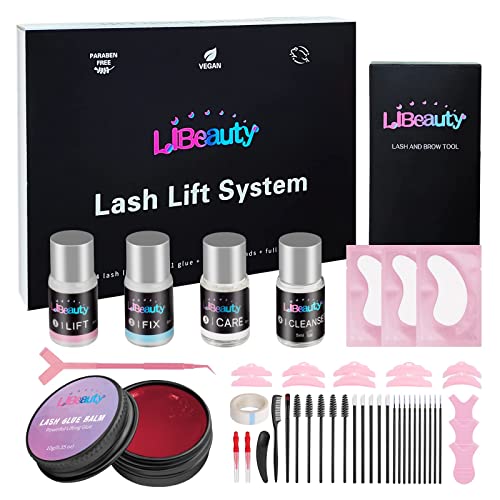 Libeauty Lash Lift Kit with New Glue Balm Lash Perm Kit Korea for Eyelash Curling and Brow Lamination Complete Tools DIY Set Easy for Beginner Use at Salon & Home (Pink)