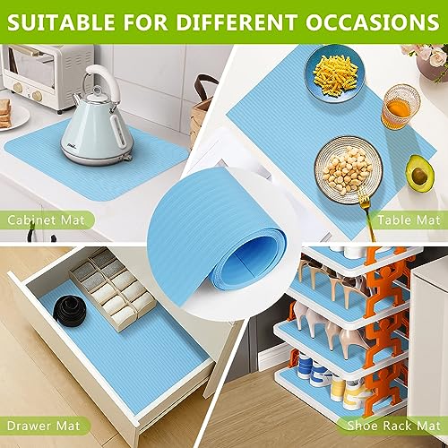 Kitchen Shelf Liner for Cabinets, Drawer Liner, Cabinet Liner Non Adhesive, Refrigerator Liners, Washable Oil-Proof Fridge Pads Shelves Mat, Blue 11.8 x 236.2 inches