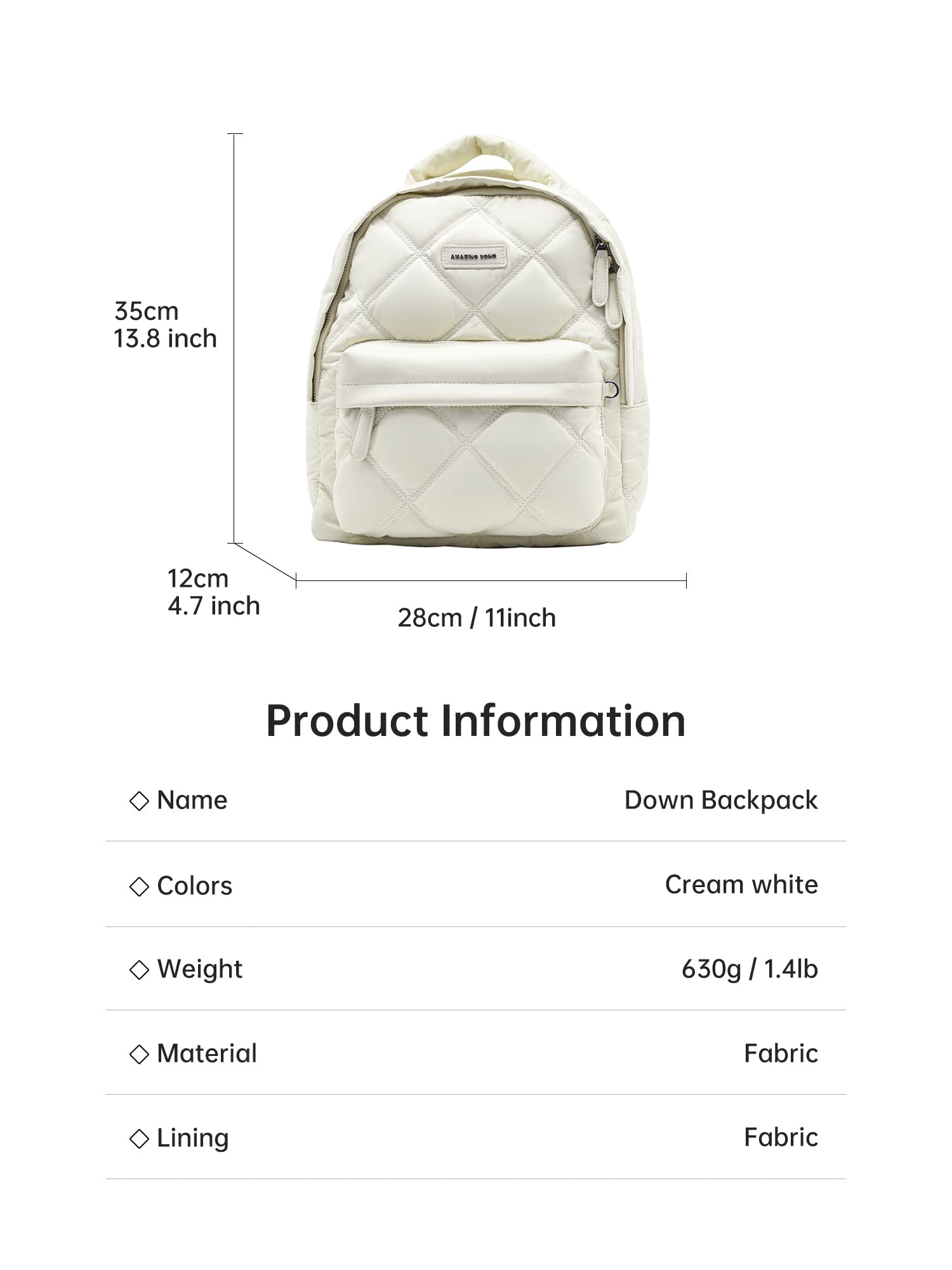 Amazing Song Puffer Quilted Backpack for Women, with Box Designer Waterproof Lightweight Puffy Daypack Travel Work