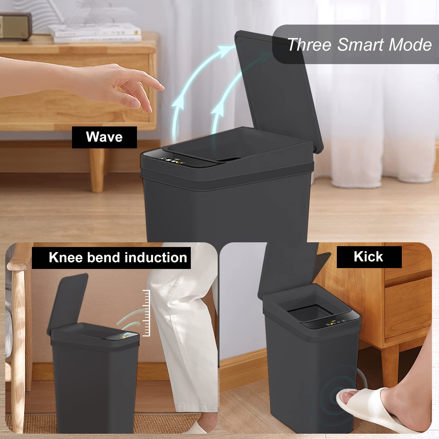 Yatmung Touchless Bathroom Trash Can - 2.5 Gallon Smart Trash Can Sensor Motion - Skinny Trash Bin with Lid - Electric, Narrow, Plastic, Auto Open - Small Slim Automatic Garbage Can (Black)