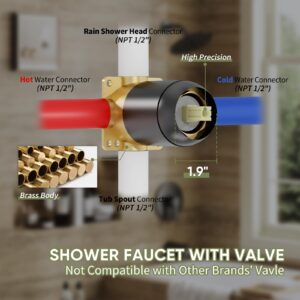 Kurpot Tub Shower Faucet Set, 8 Inch Matte Black Shower Head and Handle Set, High Pressure Bathtub Shower Faucet with Valve, Tub Spout and Trim Kit, Bathroom Shower Faucet Sets Complete, Black