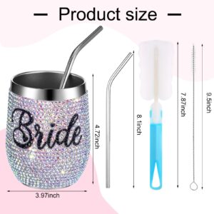 Hoolerry Bling Diamond Bride Tumbler Cup Bridal Insulated Tumbler Bride Gifts for Bridal Shower Engagement Gift Rhinestones Bride Cup Glitter Tumbler Bachelorette Party, AB Color (Eggshell)