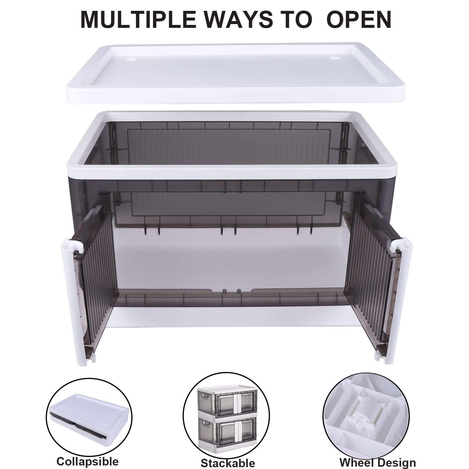 Sohapy 3 Packs Folding Storage Bins with Lids, 34 Qt./9 Gallon Storage Cabinet Containers, Plastic Shelves Organizer, Collapsible Box with Wheels, Stackable Room Organization with lid and Door