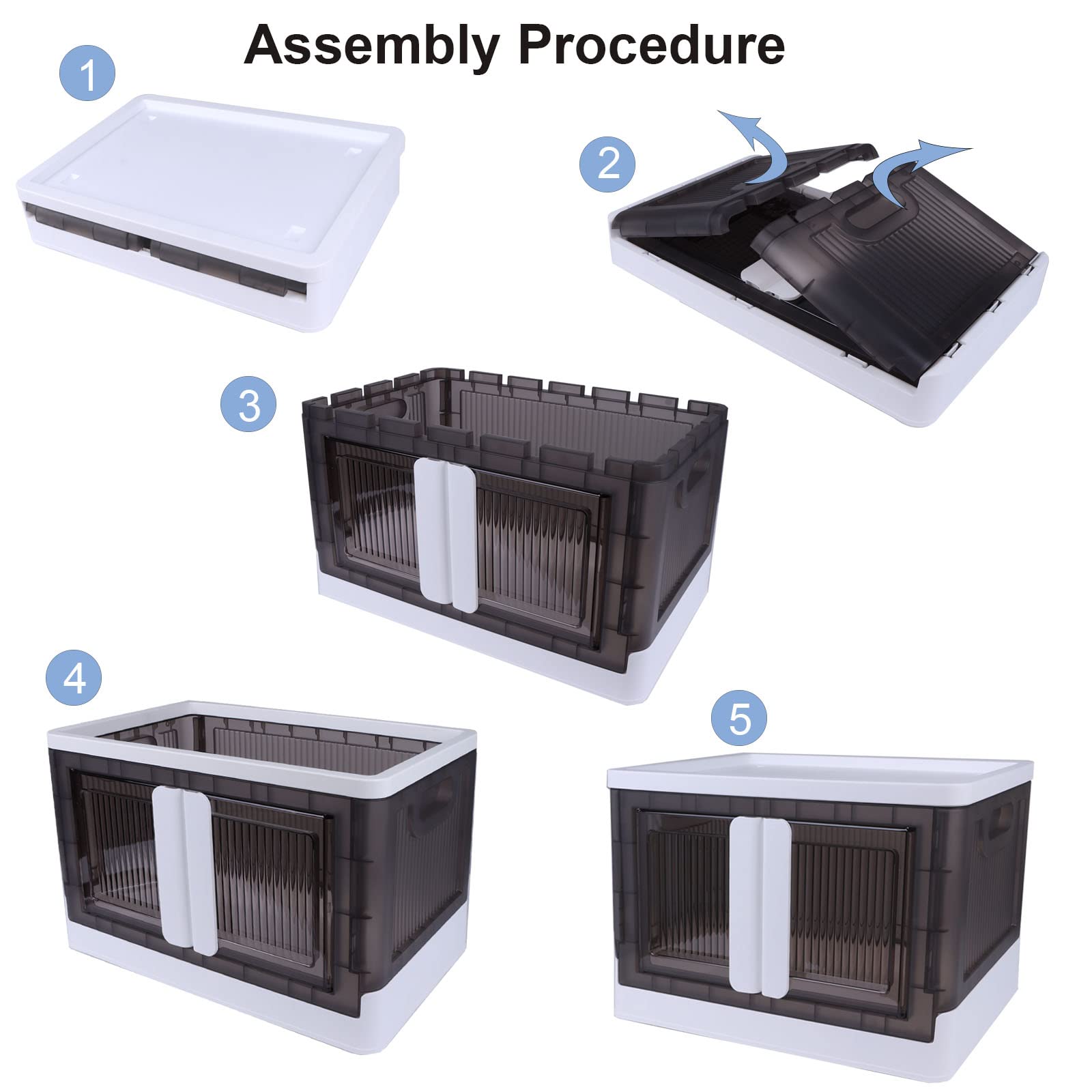 Sohapy 3 Packs Folding Storage Bins with Lids, 34 Qt./9 Gallon Storage Cabinet Containers, Plastic Shelves Organizer, Collapsible Box with Wheels, Stackable Room Organization with lid and Door