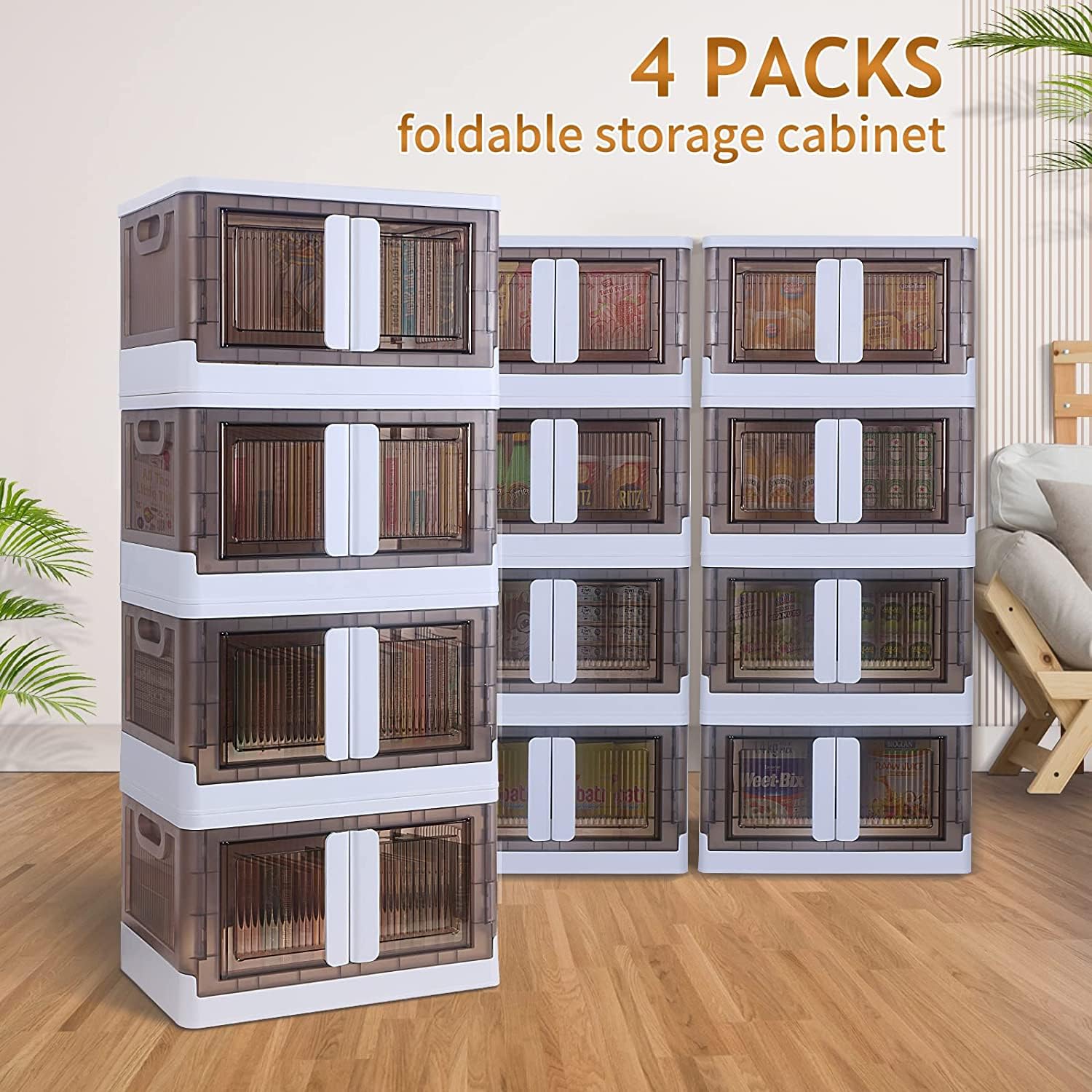 Closet Organizers and Storage 8.5 Gal, Storage Bins with Lids 4 Pack, Stackable Collapsible Storage Bins, Storage Cabinet with Wheels, Plastic Foldable Folding Box for Home, Dorm Room Essentials