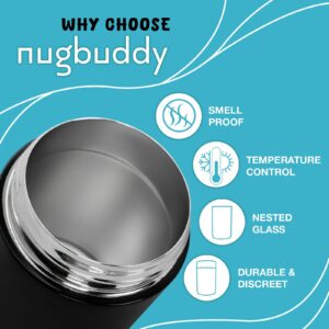 Nugbuddy Airtight Storage Container - Vacuum Sealed Insulated w Nested Glass Jar - UV Protection, Temperature Controlled Stainless - Stays Fresh - Whiteboard Finish w Marker Included - 300 ml (3/4 Oz)