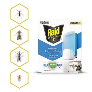 Raid Essentials Flying Insect Light Trap Starter Kit, 1 Plug-In Device + 1 Cartridge, Featuring Light Powered Attraction