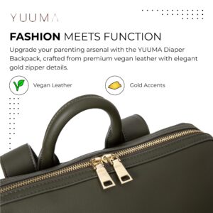 YUUMA Collection Original Diaper Backpack - Vegan Leather Baby Bag - Gold Zipper - Multiple Pockets - Easy Clean Nylon Interior - Many Colors - Modern Diaper Bag (Onyx)