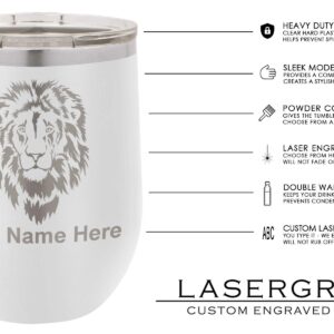 LaserGram Double Wall Stainless Steel Wine Glass Tumbler, Cactus, Personalized Engraving Included (White)