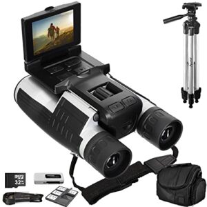 acuvar 5 mega pixel digital camera/video photo recorder 12x32 binocular w/ 2.4" lcd screen, 32gb sd card, 50" tripod, card reader, 6pc sd holder & travel bag for bird watching football game or concert