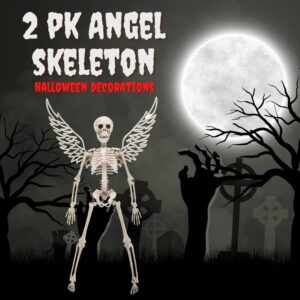 SCS Direct Angel Halloween Skeleton (2 Pack)- 16" Long- Weather Resistant Decorations-Graveyard Prop for Haunted House Party, Indoor/Outdoor Use, School Classroom